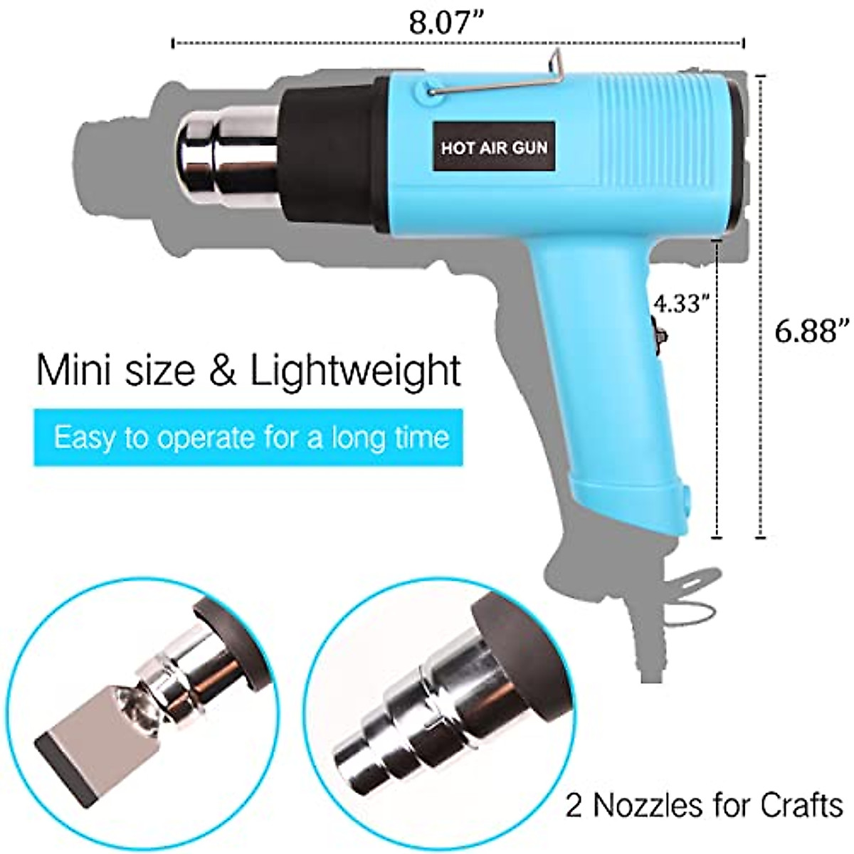 LDK Heat Gun 1200W 140℉~932℉ (60℃-500℃) Heavy Duty Hot Air Gun Kit Variable Temperature Control with 2 Temperature Settings 2 Nozzles for Crafts, Shrink Wrapping, Candle Making, Epoxy Resin