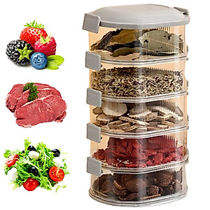 Upgrade Multi-layered Seasoning Storage Box, Food Storage Containers with Lids Airtight, Transparent Spice Seasoning Storage Box, Food Grade Storage Box for Fruits, Vegetables, Lunch (Grey, 5 Layers)