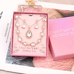 SPRJF Bridesmaid Jewelry Set for Women Pendant 18K Gold & Silver & Rose Gold Pendant Necklace Earrings Bracelet Set,Dainty Gift for Wedding/Proposal/Party/Prom/Anniversary