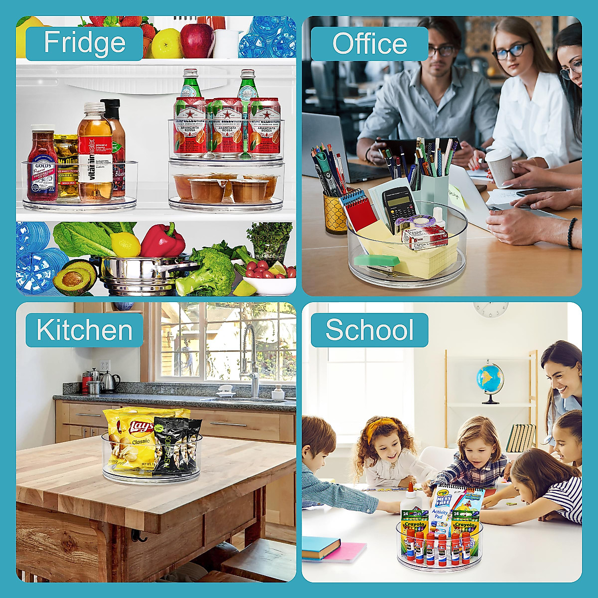 Clear Lazy Susan Organizer - 2 Pack Round Plastic Rotating Turntable Organizers - Refrigerator Lazy Susans Great For Spice Spinner, Condiments & Kitchen Pantry Fridge, Bathroom Cabinets