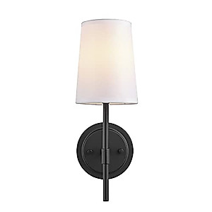 Globe Electric 51859 1-Light Wall Sconce, Matte Black, White Fabric Shade, Wall Lighting, Wall Lamp Dimmable, Wall Lights for Bedroom, Kitchen Sconces Wall Lighting, Home Décor, Bulb Not Included