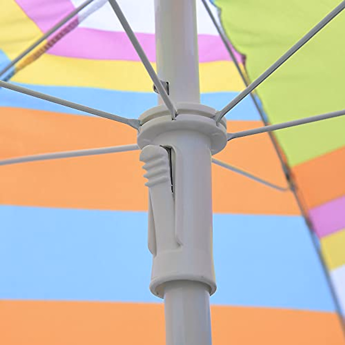 Outsunny Kids Folding Table and Chairs Set Color Stripes for Outdoor Garden Patio Backyard with Removable & Height Adjustable Sun Umbrella, Multi