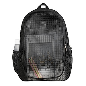 Clickslock Heavy Duty Mesh Backpack, See Through Mesh School Backpack, College Student Backpack with Padded Shoulder Straps for School, Beach, Travel and Sports