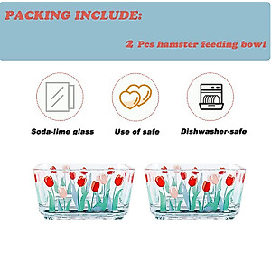 Acsist Hamster Food Bowl Small Animals Glass Water Bowl Food Dish Feeding Bowls for Guinea Pigs Gerbil Mouse Rat Chinchilla Hedgehog Sugar Glider(2 Pack,Red Daisy)