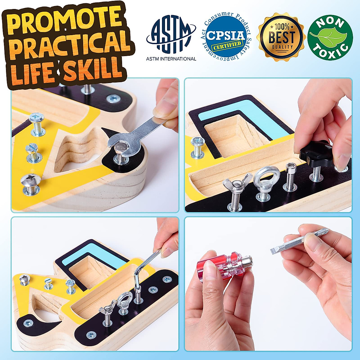 CozyBomB™ Screwdriver Board Set for Kids - Montessori Preschool Toys for 1 Year Old Learning Fine Motor Skills Educational Screw Board Toy for 3+ Year Old Sensory STEM Wooden Tool Set Screwdriver