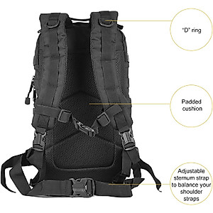 Small 30L Rucksack Pack for Outdoors, Hiking, Camping, Trekking, Bug Out Bag, Travel, Military & Tactical Army Molle Assault Backpack With US Flag Patch
