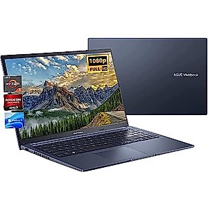 ASUS VivoBook 15.6" FHD Business Laptop Newest, 6 Cores AMD Ryzen 5 Processor, 16GB RAM 1TB SSD, Backlit Keyboard, 180° Lay-Flat Hinge, Windows11, Blue +CUE Accessories