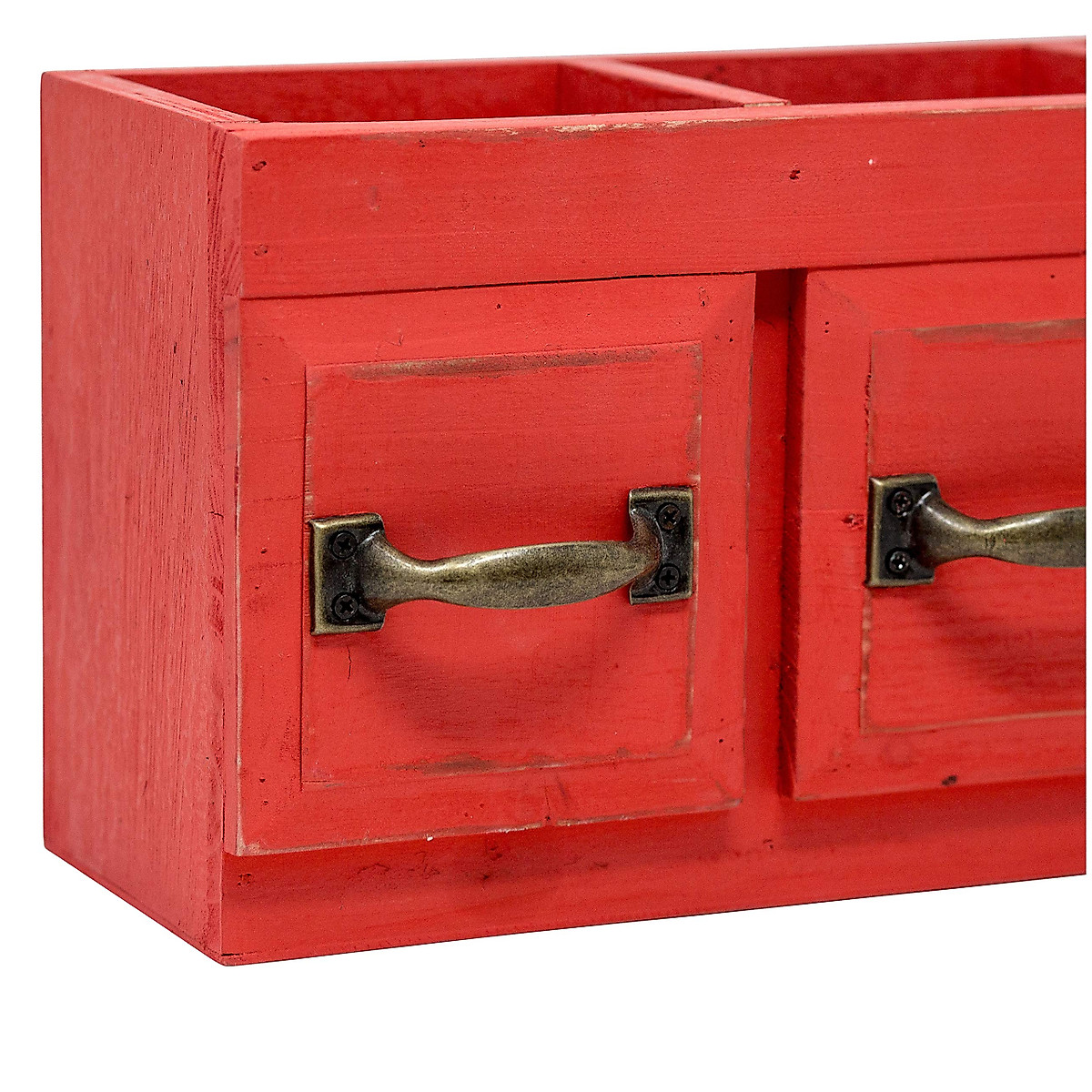 Boston Warehouse Rustic Farmhouse Flatware Caddy, 3 Section, Wood with Drawer Pulls