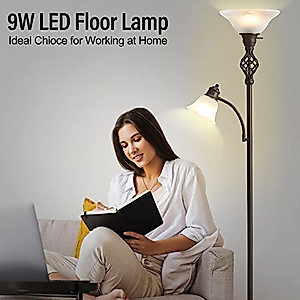 GyroVu Torchiere Floor Lamp for Living Room, LED Standing Reading Light for Bedroom with Glass Shade for Living Room Corner Bedroom Home Office,Bulbs Included