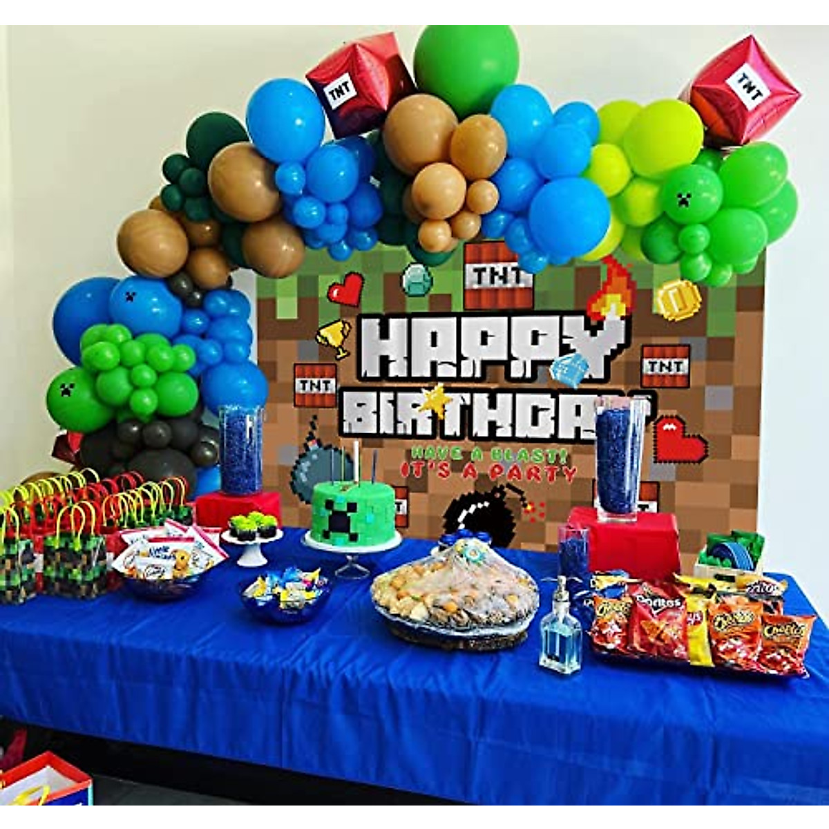 Pixel Backdrop for Birthday Party Game Theme Photography Background for Kids Boy Happy Birthday Video Gaming Battle Gamer Party Supplies Cake Table Decor Banner (7X5FT)