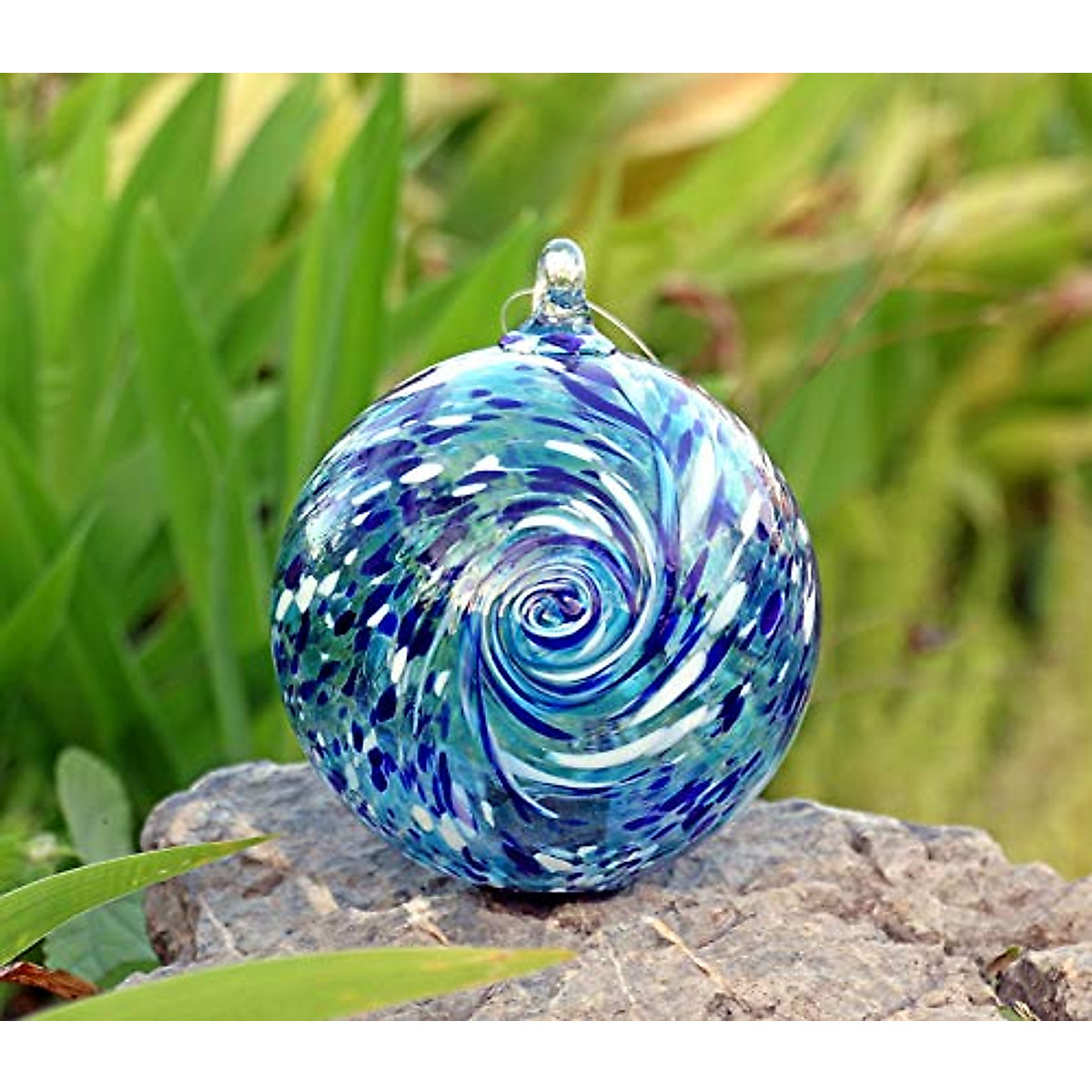 Artisan Crafts and Design 6-Inch Solar Powered Hanging Galaxy Glass Gazing Ball Outdoor Garden Decoration (Aqua-Blue)