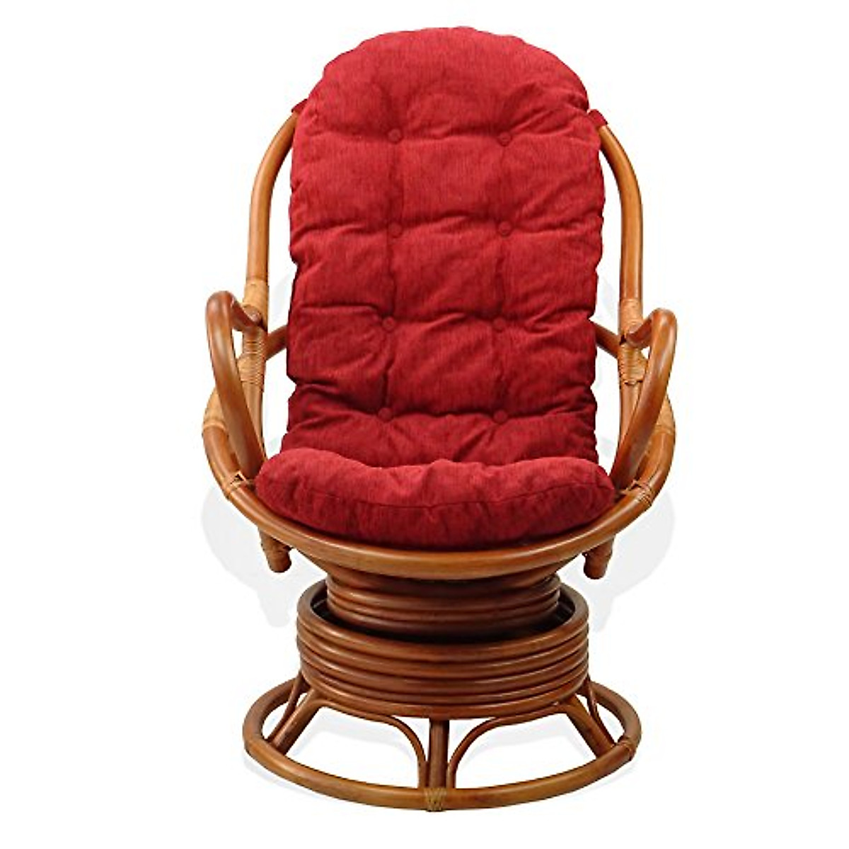 Lounge Swivel Rocking Rattan Wicker Java Chair w/Red Cushion, Colonial Color