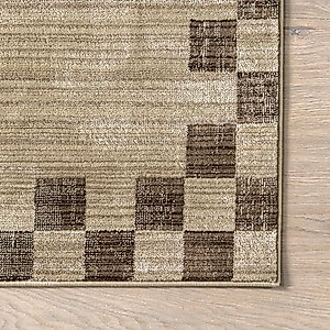 Rugs USA x Arvin Olano Pompeii Checked Border Area Rug, 8x10, Brown