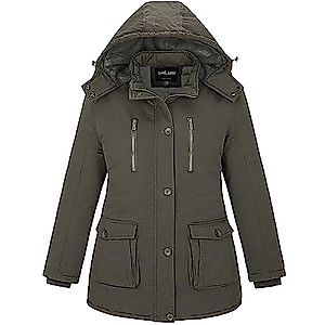 Soularge Women's Winter Plus Size Thickened Cotton Coat with Detachable Hood(Olive,3X)