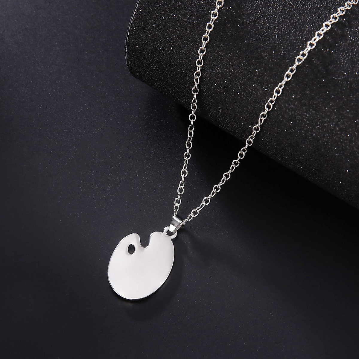 TEAMER Trendy Enamel Artist Paint Palette and Brush with Thin Pendant Necklace Jewelry for Women