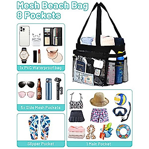 ULG Shower Bag, Mesh Shower Caddy with Waterproof Bag and Slippers Pocket, Large Hanging Portable Shower Tote Beach Bag with S Hook for College, Dorm, Gym, Camp, Beach, Pool