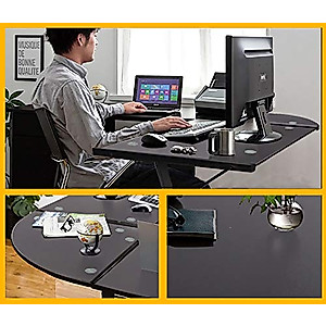 Warmm house Computer Desk,L Shape Home Office Desk with Drawer,Glass Black Desk,Easy to Clean&Tough Scratch-Resistant for Gaming Desk Office Desk l Shaped Desk