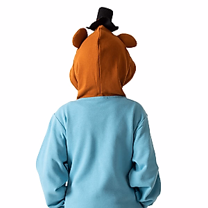 Five Nights At Freddy's Big Face Freddy Hood Long Sleeve Denim Heather Boy's Hooded Sweatshirt-XL