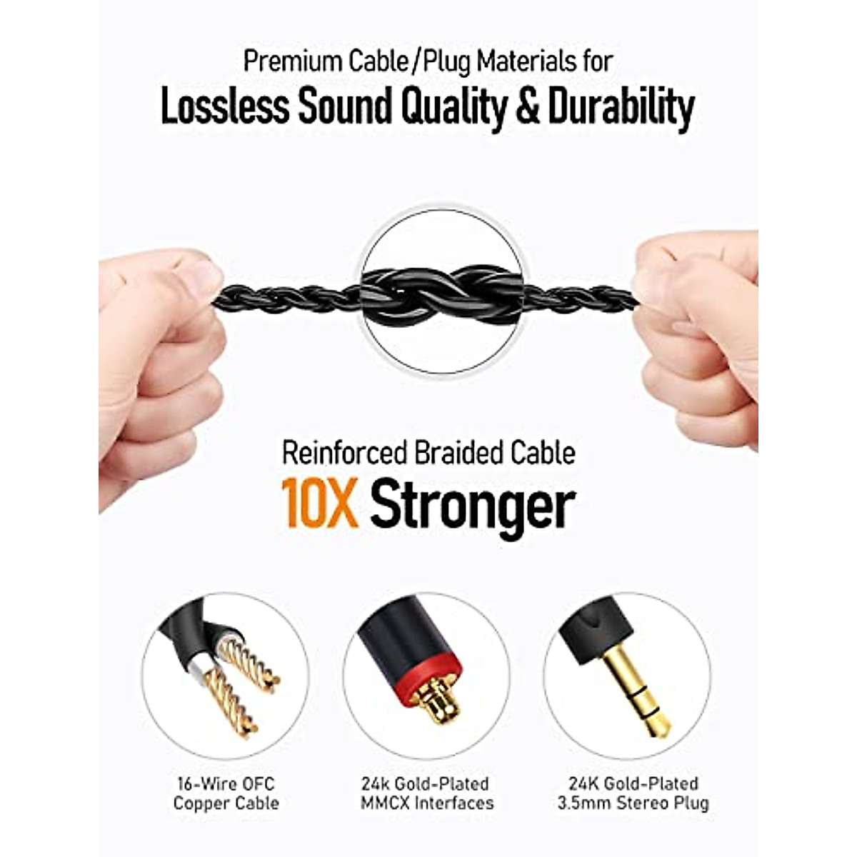 Audiovance Vibes 201L Wired Earbuds in-Ear Headphones, Lightning to 3.5mm Adapter & Braided Cord, Noise Isolating Bass Driven Earphones, Carry Case, Ear Buds Tips, 3.5mm Jack (Clear Brown, No Mic)