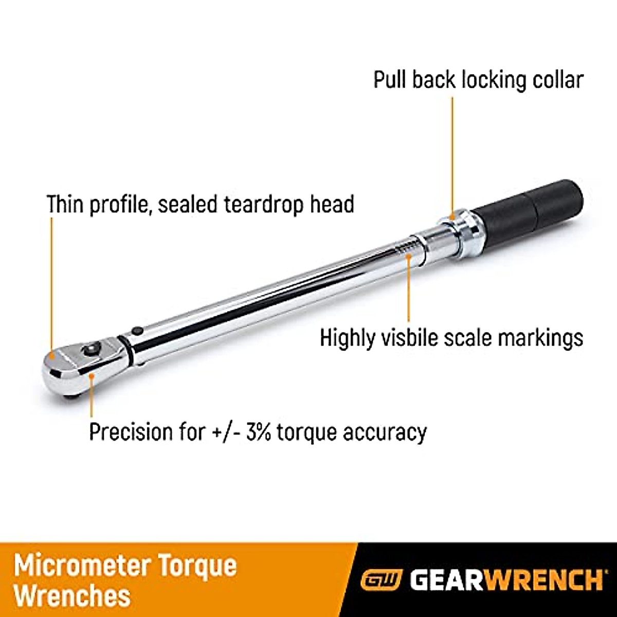 GEARWRENCH 3/8" Drive Micrometer Torque Wrench 10-100 ft/lbs. - 85062M , Black