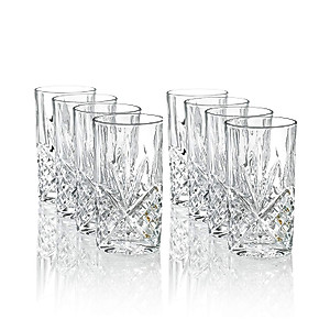 Elegant Crystal Pitcher Drinkware Set with 4 Crystal highball Tumblers, Beautiful Jug with handle and Spout for Chilled Beverage Homemade Juice, Iced Tea or Water