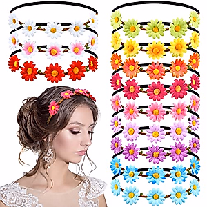 Chunyin 24 Pieces Multicolor Flower Headbands for Women Floral Flower Crown Hippie with Adjustable Elastic Flower Hair Band Hair Accessories for Festival Wedding Party(Vivid)
