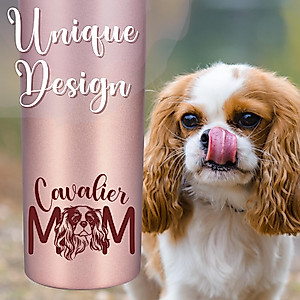 Onebttl Dog Mom Gifts, Dog Lover Gifts for Women, Best Dog Mom Ever, 20 oz Rose Gold Insulated Tumbler - Cavalier Mom