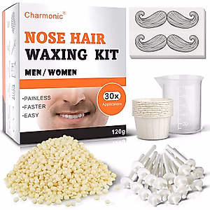 120g Charmonic Nose Hair Waxing Kit with 30 Applicators, Quick and Painless Removal for Men and Women, Enough for 15-20 Uses