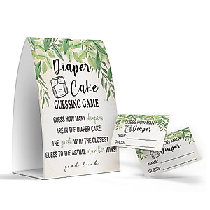 Diaper Cake Sign, Guess How Many Diapers, Baby Shower Games, Baby Shower Decorations, Gender Neutral Baby Shower - One Sign and 50 Cards(RCoated20)