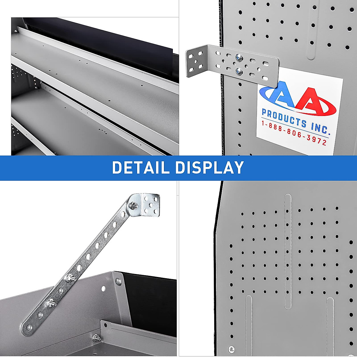 AA Products SH-6003 Steel Mid/High Roof Van Shelving Storage System Fits Transit, NV, Promaster and Sprinter, Van Shelving Units, 32''W x 60''H x 13''D