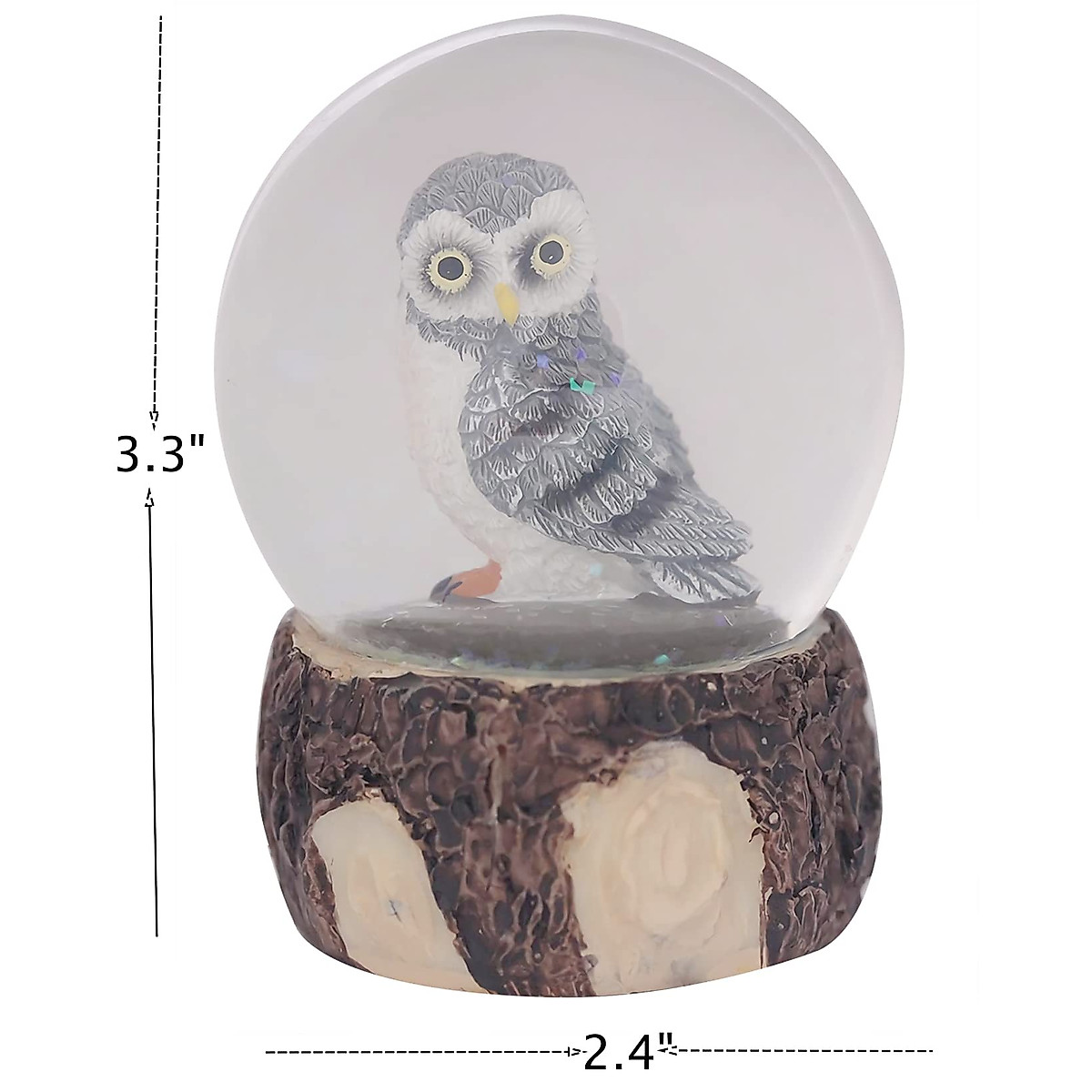 SINGEEK Owl Snow Globe - Hand Painted Owl Figurine Snowglobe, Manual Snowfall 65MM Water Globe Home Office Decor (Gray)