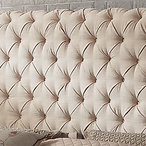 Rosevera Gideon Bed Frame/Fabric Upholstered Bed Frame with Adjustable Headboard/Chesterfield-Styled/Wood Slat Support/Easy Assembly,Full,Natural Beige