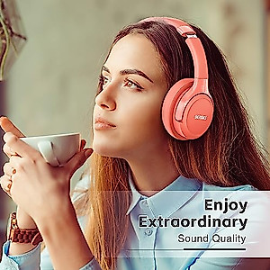 Bluetooth Headphones Over Ear,BERIBES 65H Playtime and 6 EQ Music Modes Wireless Headphones with Microphone,HiFi Stereo Foldable Lightweight Headset, Deep Bass for Home Office Outdoors Etc(Orange Red)
