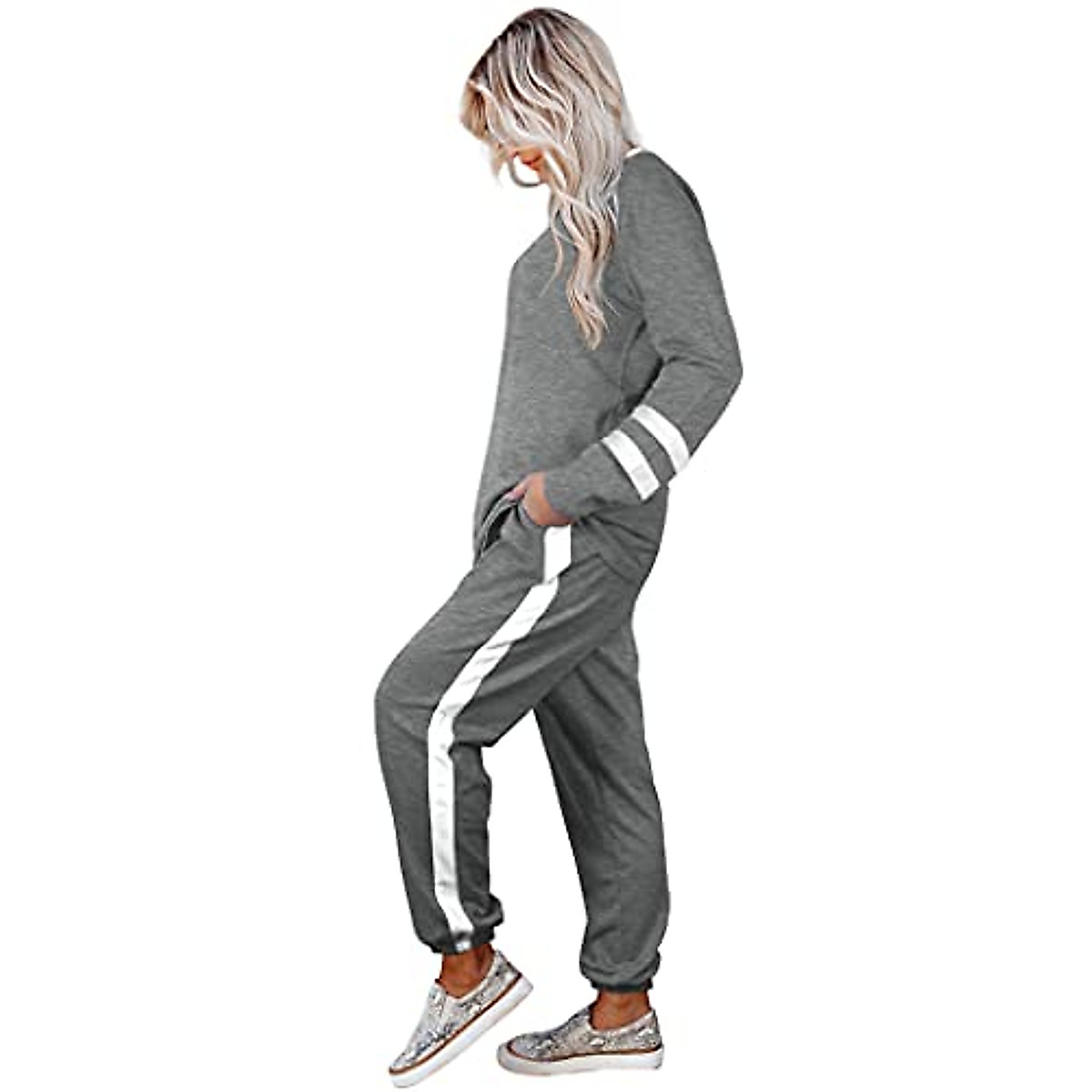 Airplane Outfits for Women 2024 Business Casual Fall Clothes Loungewear for Women Crewneck Sweatshirt and Drawstring Sweatpants Sets M