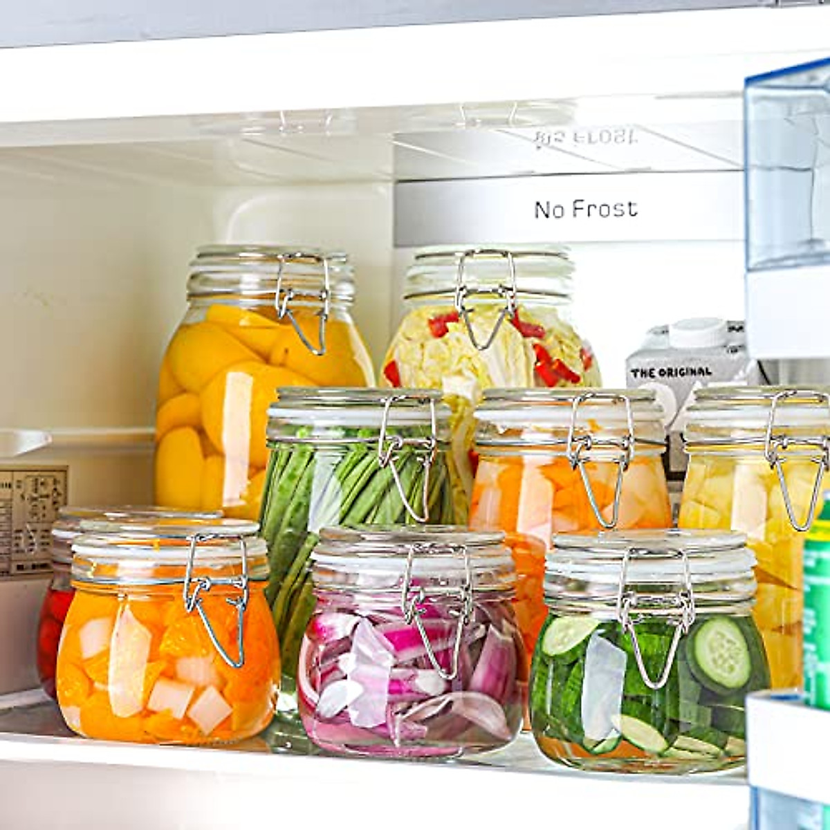 ComSaf Airtight Glass Canister Set of 9 with Lids 17oz/34oz Food Storage Jar - Storage Container with Clear Preserving Seal Wire Clip Fastening for Kitchen Canning Cereal,Pasta,Sugar,Beans