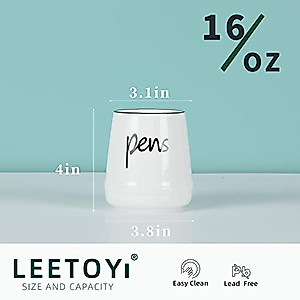 LEEOTYI Ceramic Farmhouse Pen Holder for Desk, Pencil Organizer 16 oz (White)
