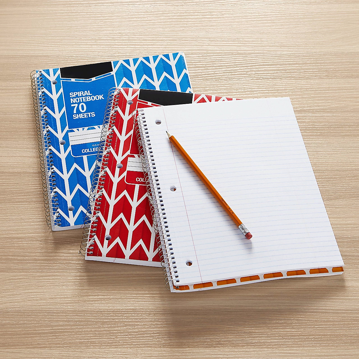 Amazon Basics College Ruled Wirebound Spiral Notebook, 70 Sheet - 5-Pack, Assorted Sunburst Pattern Colors