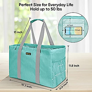 BALEINE Soft 9 Gallon Extra Large Utility Tote, Foldable Reusable Storage Bag (Sea Green)