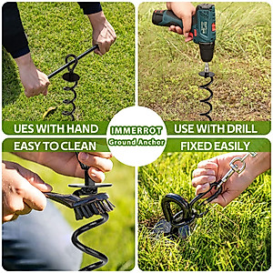 IMMERROT 6 PCS 15.3 Inch Ground Anchors Heavy Duty for High Winds Screw in Earth Anchor Swing Set Spiral Auger Stakes Suitable for Tent Trampoline Tree Garden Fence Sheds Swingset, Easy Use with Drill