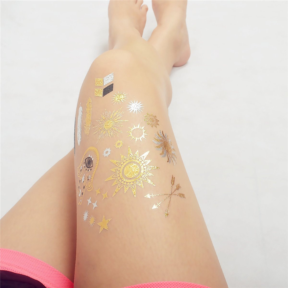 COKOHAPPY 5 Sheets Metallic Temporary Tattoo 150+ Universal Sun Moon Star Gold Silver Shine Beach Armband