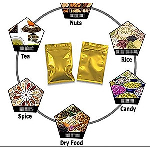 100PCS Metallic Foil Open Top Sealable Bags Double-Sided Color Mylar Foil Flat Heat Sealable Sample Zipper Bag Durable Food Storage Bag With Tear Notches Pouches Bag For Candy Tea Sugar(3.4"x5")