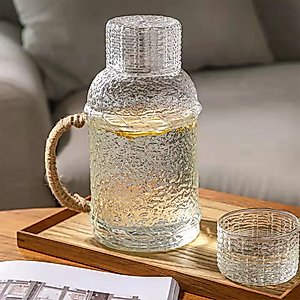 ZWMBYN Vintage Bedside Water Carafe and Glass Set, 2.5L Crystal Water Carafe with Tumbler Glass Cup for Nightstand, Elegant Mouthwash Decanter & Water Pitcher with Handle for Storing Drinks