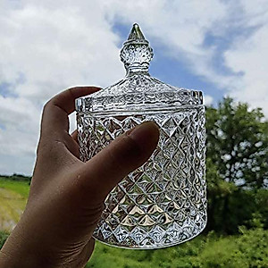 SYglass Glass Jar Bathroom Storage Organizer Cute Qtip Dispenser Holder Vanity Canister Jar Glass with Lid Clear Cotton Ball Storage for Cotton Swab, Cotton Rounds, Jewelry, Candy