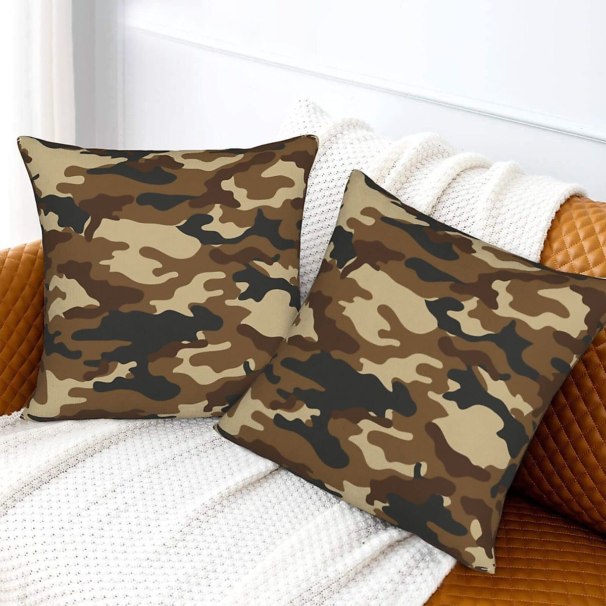 Fiokroo Military Camouflage Throw Pillow Covers Set of 2 Pillow Cushion Cases Army Style Camo Square Pillowcases for Sofa Bedroom Living Room Car, 18 X 18 Inch