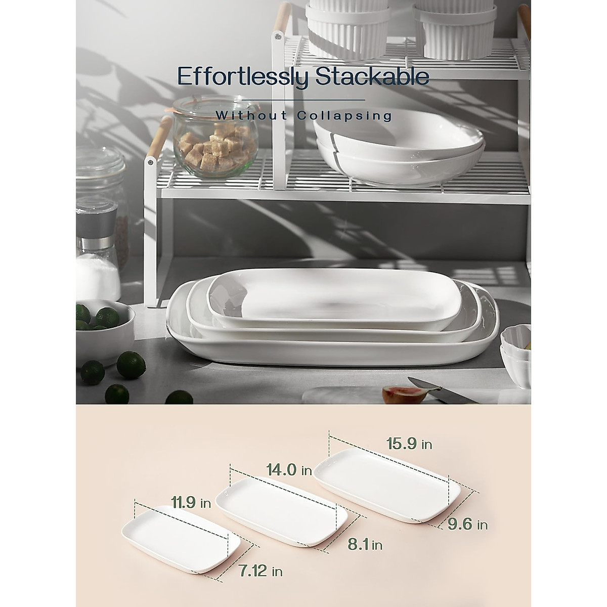 DOWAN Serving Platters and Trays for Wedding Decor, 16"/14"/12" Serving Dishes for Entertaining, White Porcelain Plates Set of 3