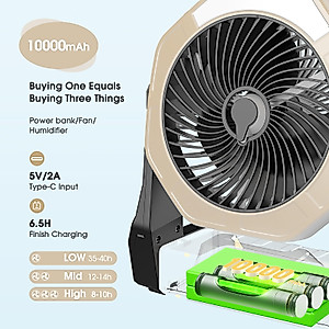 Ausic Portable Misting fan, 10000mAh USB Rechargeable Battery Powered Fan with Mister, 8-Inch Cooling Mist Fan with 250mL Water Tank & LED Lantern, for Home Desk, Camping, Outdoor&Indoor Use
