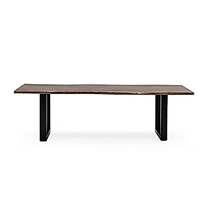 Limari Home Brylee Collection Modern Style Live Edge Solid Acacia Wood Top 6 Persons Dining Table with Metal U-Legs, Brown