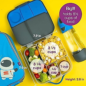 b.box Oversized Lunch Box for Kids: Bento Box w/ 4 Compartments (2 Leak Proof), Removable Divider & Gel Pack. Ideal for Big Eaters 3+. School Supplies, 8½ Cup Capacity