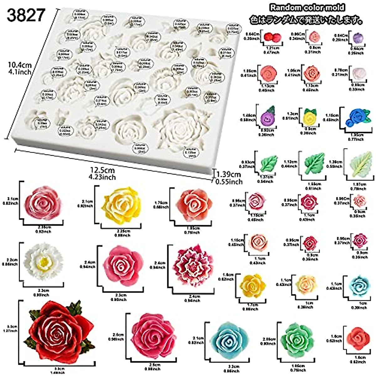 Funshowcase 32 Cavity Roses Flower Fondant Candy Silicone Mold for Sugarcraft Cake Decoration, Cupcake Topper, Polymer Clay, Soap Wax Making, Resin Jewelry Casting Crafting Projects
