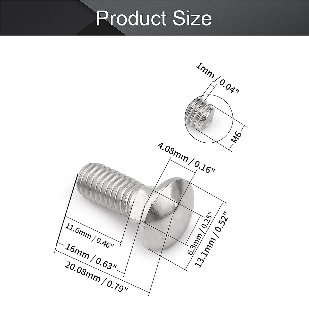 MroMax 10PCS Carriage Bolts M6x16mm Half Round Head Square Neck Bolt Fasteners 304 Stainless Steel Neck Carriage Bolt Silver Tone